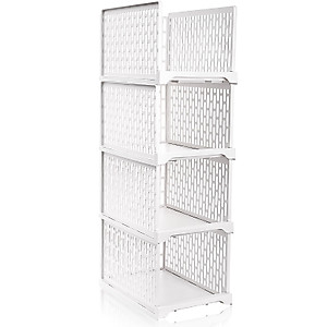 AVLA 4 Pack Stackable Plastic Storage Basket, Plastic Foldable Closet Organizer Storage Bins, Wardrobe Storage Box Clothes Drawer Shelf Container for Cupboard Bedroom Dorm Bathroom Kitchen Office