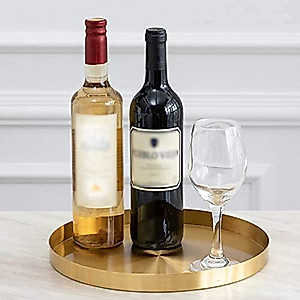 NEWCOMDIGI Gold Tray Decorative, Gold Serving Tray, Brass Tray, Decorative Tray for Jewelry, Makeup, Candle, Toiletry, Kitchen Tableware, Bar, Cafe(Gold(7.9inch))