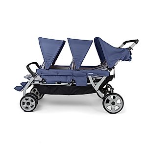 Gaggle by Foundations Jamboree 6-Seat Folding Multi-Child Stroller with Oversized UV Blocking Canopy, 5-Point Harness for Added Safety, Easy Loading, Storage Bucket (Blue)