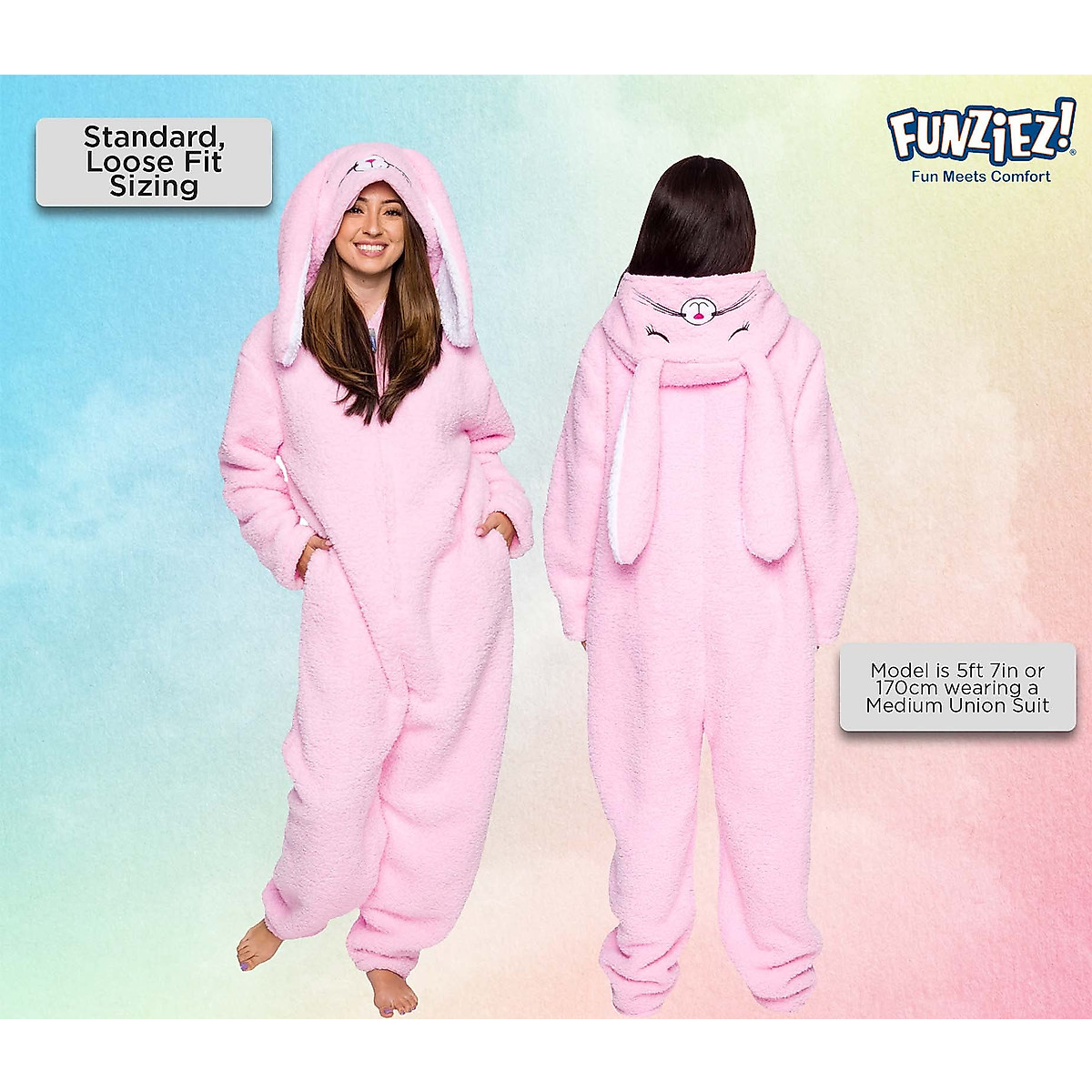 Funziez! Slim Fit Sherpa Adult Onesie - Animal Halloween Costume - Plush One Piece Cosplay Suit for Women and Men