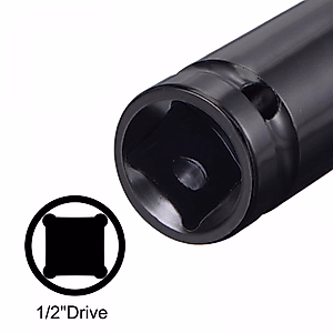uxcell 1/2" Drive by 19mm Deep Impact Socket, Heat-Treated CR-V Steel 8" Length, 6-Point Metric Sizes