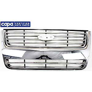 Evan Fischer Grille Assembly Compatible with 2006-2010 Ford Explorer Chrome Shell with Painted Black Insert CAPA With emblem provision Plastic Grille FO1200476C