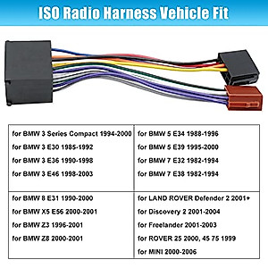 Car Radio Wiring Harness Adapter Compatible with BMW 3 E30 E36 E46 E34 5 E39 ISO Stereo Wire Cable with Antenna Connector