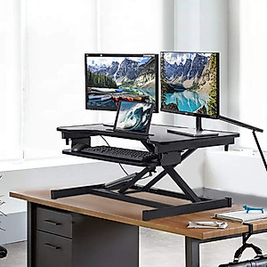 Standing Desk Stand Up Desk Computer Workstation Height Adjustable Ergotron Large Working Area Double Gas Lift Compuetr Office Desk with Removable Keyboard