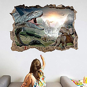 3D Dinosaurs Wall Stickers - MLM PVC Simulation Crack Hole Dinosaur Wall Decals for Mural Living Room Bedroom Kids' Room Nursery Decor Playroom Decor (Dino B)