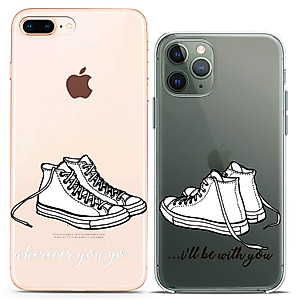 Cavka Matching Couple Cases Compatible for Google Pixel 8 Pro 7a 7 Pro 6 Pro 6a 6 5a 5 XL 4a 5G 4 XL 4a Crystal Sneakers Wherever You Go I Will Be With Clear Silicone Cover Converse Anniversary Friend