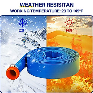 Acquaer 1-1/2" x 50 FT Pool Backwash Hose, Heavy Duty Reinforced PVC Lay Flat Discharge Hose, Weather and Burst Resistant, with 2 Hose Clamps and a Connector for Inground Swimming Pool Pump Draining