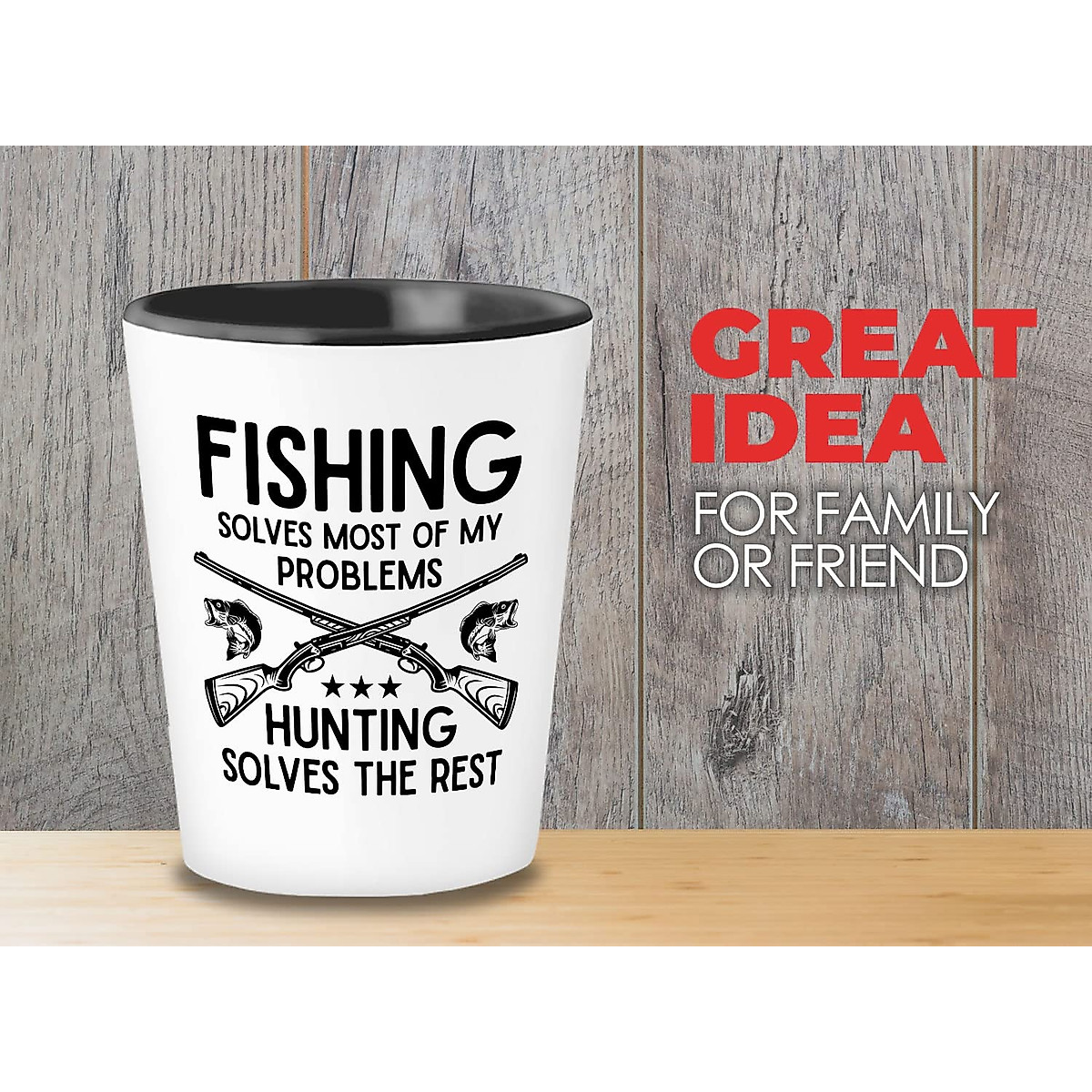 Bubble Hugs Hunting Lover Shot Glass 1.5oz - fishing solves most - Hunter Dad, Hunter Grandpa, Fisherman, Deer Lover, Bucks, Deer Horns, Duck Hunting, Fishing Shot Glass Dad Shot Glasses