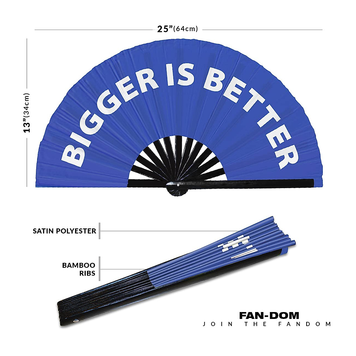 Bigger Is Better hand fan foldable bamboo circuit hand fan funny gag slang words expressions statement gifts Festival accessories Rave handheld Circuit event fan Clack fans (Blue)