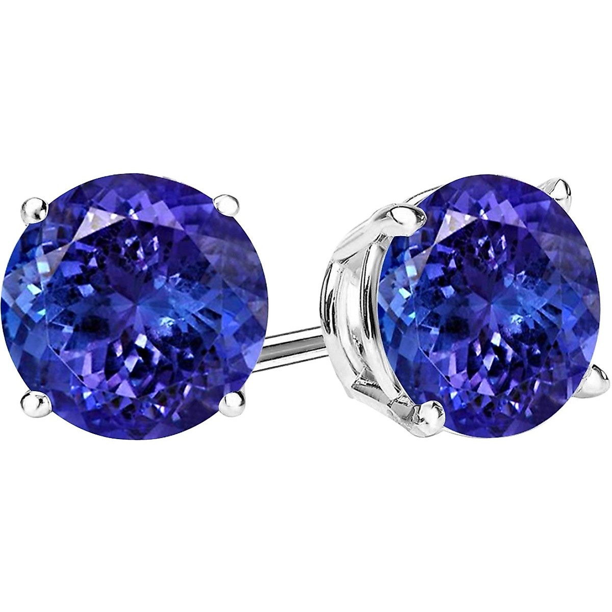 Houston Diamond District 1 1/2 1.5 Carat Total Weight Tanzanite Solitaire Stud Earrings Pair 14K White Gold Popular Premium Collection 4 Prong Push Back