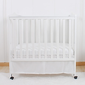 CaSaJa Mini Crib Skirt Pleated, Silk-Looking Soft Microfiber Baby Bed Skirt with Durable Platform for Mini and Portable Cribs 24" X 38", 12" Generous Drop Dust Ruffle, Machine Washable, White Color