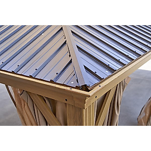 12' x 20' Hardtop Gazebo Outdoor Canopy Tent w/Double Galvanized Steel Vented Roof &Aluminum Frame for Garden Backyard,Permanent Metal Pavilion Heavy Duty Sunshade w/Privacy Curtains for Patio (Brown)