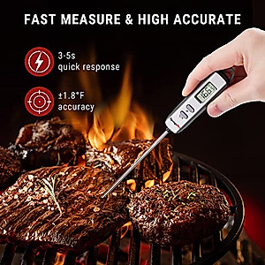 TempPro E16 Digital Meat Thermometer Instant Read Cooking Food Thermometer with Long Probe for BBQ Grill Smoker Oven Deep Fry Candy Kitchen Thermometer, Silver