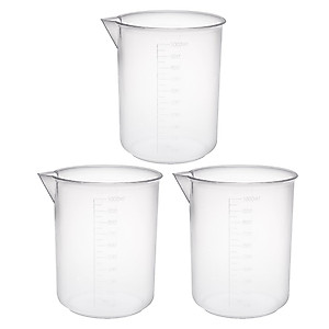 uxcell Measuring Cup 1000ml PP Plastic Graduated Beaker Transparent for Lab Kitchen liquids 3pcs