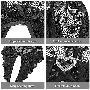 YGNYQJ Women One Piece Lingerie Deep V Teddy Sexy Lace Bodysuit (XL, Bow Ties Black)