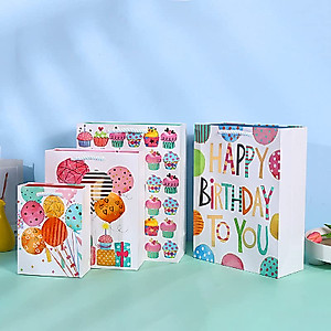 OfficeCastle 4 Pack Large Birthday Gift Bags with Tissue Paper (Rainbow Polka Dots)