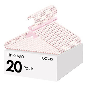 Linkidea 20 Pack Faux Pearl Beaded Clothes Hangers Bulk Pack, Wholesale Multi-Pack Elegant Clothes Dress Wedding Shop Pants Hanger, Closet Coat Storage Organizer Standard Hangers (Pink)