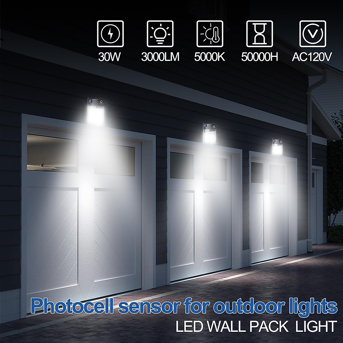 CINOTON 30W LED Wall Pack Light with Dusk to Dawn Sensor, 3600LM, 5000K Daylight [120Vac/200-300W HID/HPS Equiv.] IP65 Waterproof Outdoor Security Flood Lighting for Garage Warehouse Garden 2 Pack