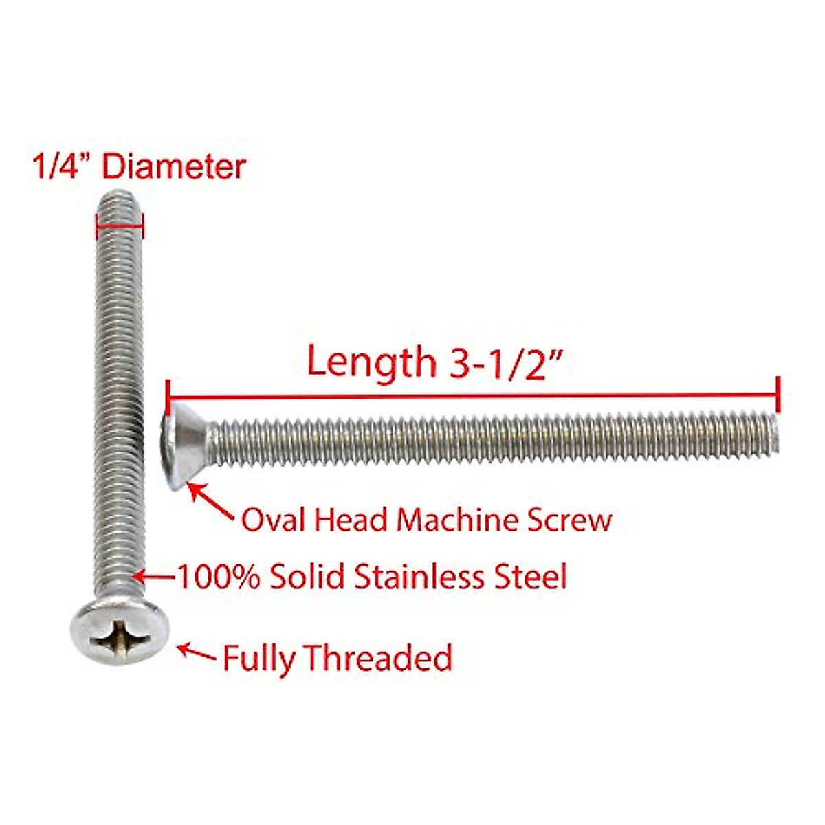 Bolt Dropper 1/4''-20 X 3-1/2'' Stainless Steel Head Machine Screw - Phillips Oval Wood Screws - Corrosion Resistant, Heavy Duty Furniture Screw - Great for Both Indoor and Outdoor Use (25 pc)