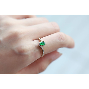 Gin & Grace 10K Yellow Gold Natural Emerald & Natural Diamond (I1,I2) Engagement Eternity Propose Promise Ring for Women