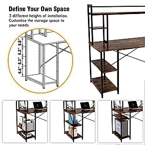 Nost & Host Computer Desk with Hutch & Bookshelf, Home Office Working Table with Hutch & 2 Tier Adjustable Shelves, Sturdy Wooden Desk for Study Gaming, Easy Assemble, 47.2 inches, Rustic Brown