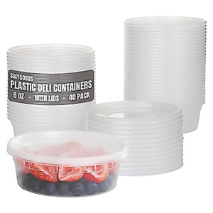 Smygoods 8oz Plastic Deli Containers with Lids - 40 Count, Stackable, BPA Free, Clear