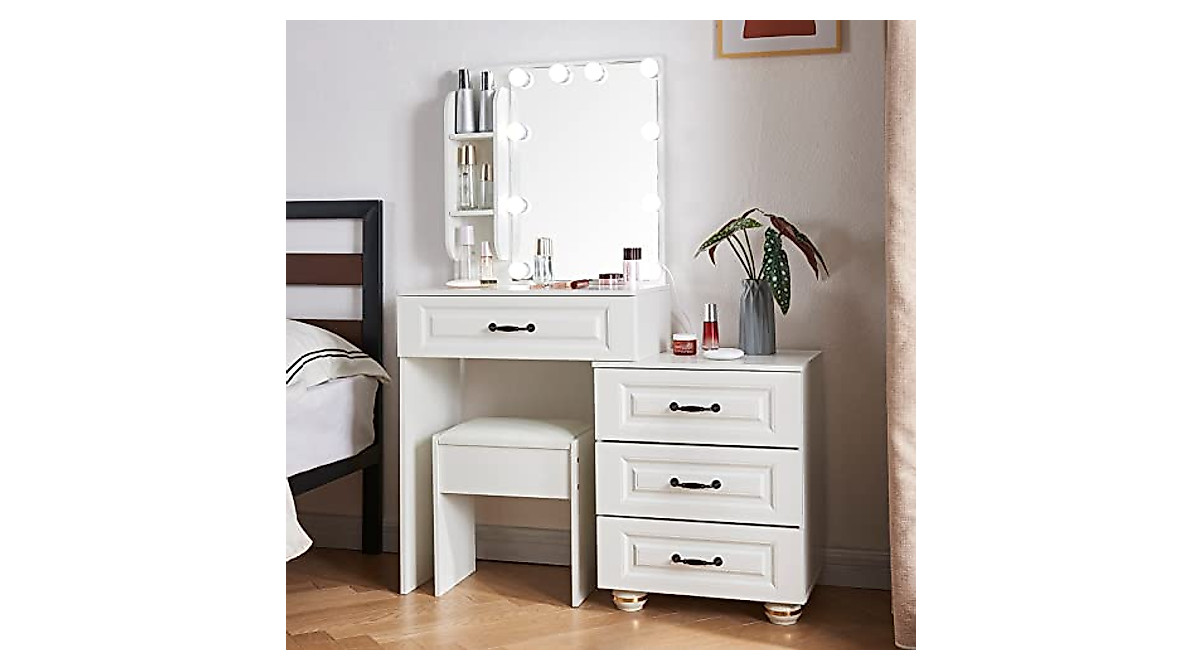 Elegant Vanity Set with Makeup Mirror & Light Bulbs