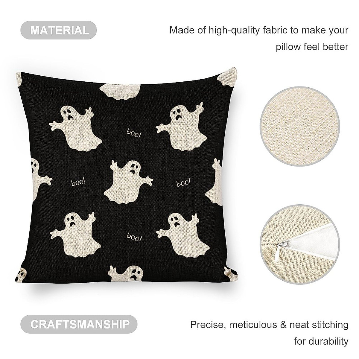 Happy Halloween Cartoon Ghosts Throw Pillow Covers 18×18 Pillowcases Set of 2 Cute Black Linen Decorative Square Pillow Case Cushion Covers Standard Size for Sofa Couch Outdoor Bed Pillow Protectors