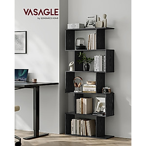 VASAGLE Bookshelf, 5-Tier Bookcase, Tall Display Shelf, Freestanding Storage Shelf, Room Divider, for Home Office, Living Room, Bedroom, Study, Ebony Black ULBC062T56