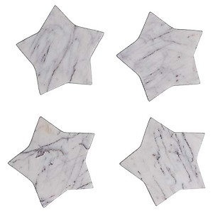 Creative Co-Op Marble Star Shaped (Set of 4) Coasters, White