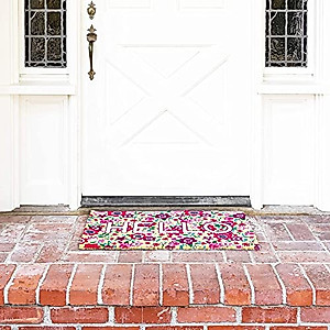 Juvale Natural Coir Hello Spring Door Mat for Front Door Entry, Floral Welcome Non-Slip Rug (30x17 in)