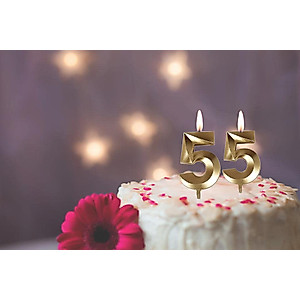 Bailym 55 Birthday Candles,Gold Number 55th Cake Topper for Birthday Decorations Party Decoration