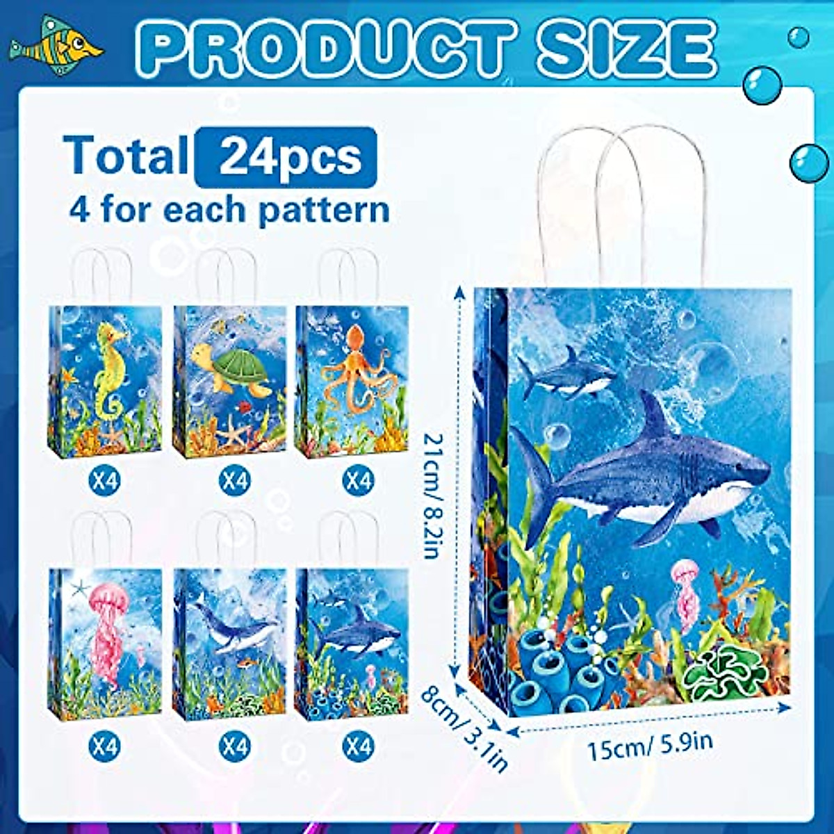 Colorful Sea Animals Party Gift Bags - 24 Pack