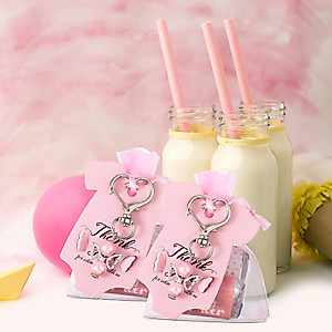 Teling 50 Sets Baby Shower Party Favors Include Baby Shower Angel Keychains Baby Girl Label Sticker Elephant Thank You Card Organza Bag for Girl Baby Shower Birthday Party Return Gift (Pink)
