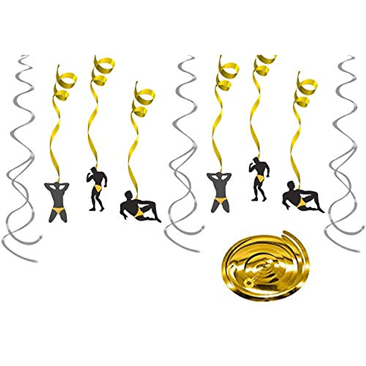 50 Pack Bridal Shower Supplies Hanging Swirls Stripper Pole Dancer Confetti, 3 Dancing Men Posture I Bachelorette Party Decorations, Bride to Be, Birthday, Girls Night Out Party Photo Props backdrops