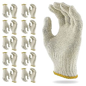 AMZ Yellow String Knit Gloves 10" Medium Pack of 24 Work Cotton Gloves for Men, Women Reusable Cotton Work Gloves Medium, Breathable Working Grip Gloves, Thick String Knit Work Gloves, Cloth Gloves
