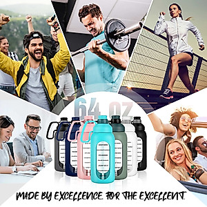 Aqulea Glass Water Bottle 64 oz - Big, Leakproof, Pregnancy Tracker, Gym Bottle with Straw and Time Marker (White)