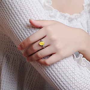 DALEGEM Women Natural Agate Onyx Stone Ring,Platinum Plated Real Genuine Crystal Quartz Gemstone Stone Ring Jewelry (Stone_B, Adjustable)