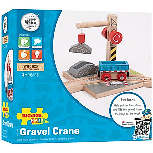 Bigjigs Rail Gravel Wooden Crane for Wooden Train Sets - Quality Bigjigs Train Accessories, Compatible with Other Major Wooden Railway Brands