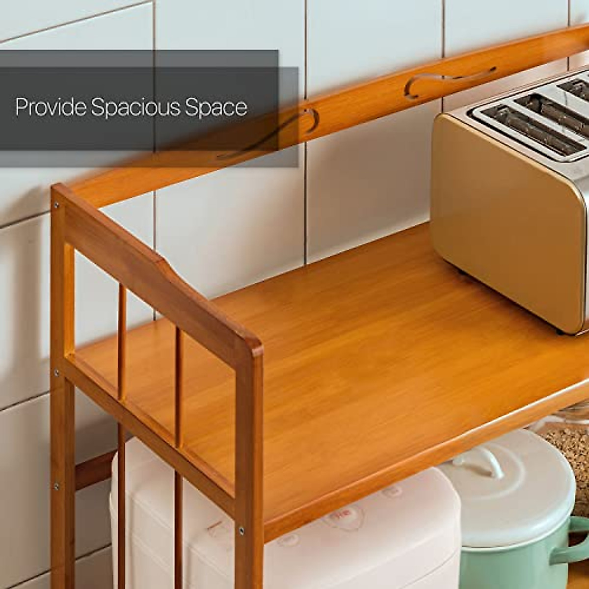 MoNiBloom Bamboo Kitchen Storage Cabinet 5 Tier Freestanding Sideboard with 3 Open Shelves and Doors, Floor Cabinet, Display Unit for Home, Natural