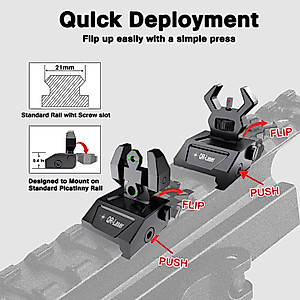 QR-Laser Tactical Flip Up Iron Sight Low Profile Front Rear Dot Sight Compatible for Picatinny Rail and Weaver Rail of Rifle, Premium Foldable Sights Double Aperture Spare Scope Backup Sight Set