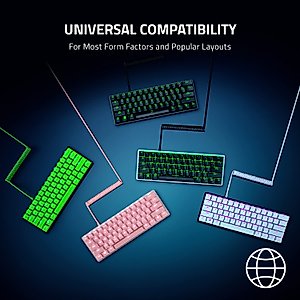 Razer Huntsman Mini 60% Gaming Keyboard + PBT Keycap + Coiled Cable Upgrade Set Bundle: Classic Black/Clicky Optical - Mercury White