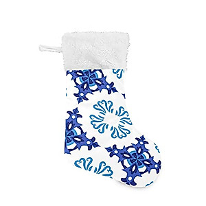 Kigai Christmas Stockings Blue White Ceramic Tile Large Candy Stockings Stuffers Kids Cute Xmas Sock Decorations 2PCS for Home Holiday Party 12" x18"