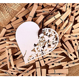 Mini Clothespins,200 Pcs Natural Wooden Photo Clips and 20 Meters Jute Twines for Photo Wall Decoration Craft Pins Pegs Scrapbooking Postcard Art Work Display
