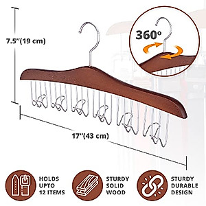 Belt Hanger (Wooden, Cherry Maple, 12 Hooks), Closet Organizer for Ties, Belts, Scarves, Rotating Swivel Holder for Necktie Wardrobe Storage by Zoe Deco