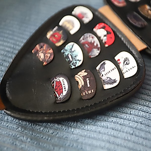 RAUYIVANY Guitar Pick Holder Case with 22 Picks, inner-outer layer Pure Leather for Storage 22 Slots Various Thickness Picks Pouch. Guitarist Gift