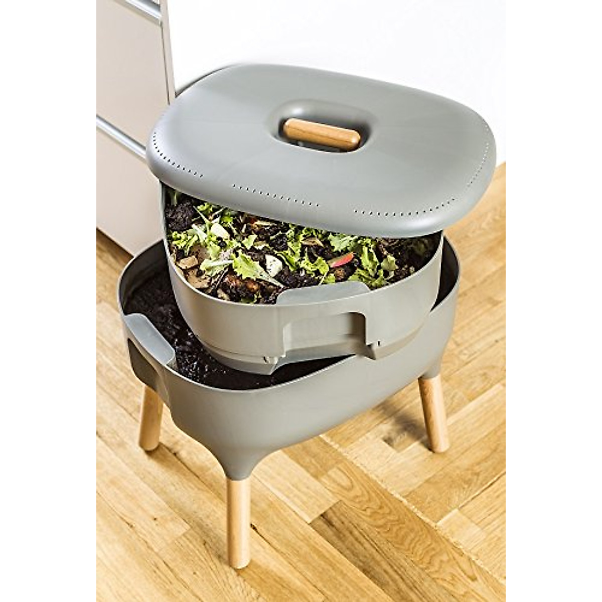 Urbalive Grey, Complete Kit | Wormery, Worm Farm, composter Design | Starter Substrate | Hemp mat + Shovel | Interior, Balcony and Garden