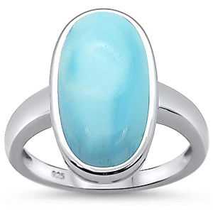 Oxford Diamond Co Sterling Silver Natural Larimar Oval Ring Sizes 8