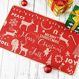 ONWAY Christmas Door Mat Xmax Redindeer Tree Red Doormat Seasonal Winter Holiday Low-Profile Floor Rug Switch Mat for Indoor Outdoor 29x17 Inch