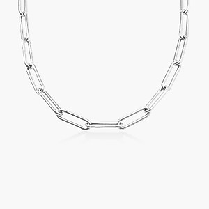 Oak&Luna - Large Paperclip Chain Necklace for Women - in Sterling Silver or 18K Gold Plating - Dainty Minimalist Pendant Jewelry Gift for Wife Mother Girlfriend (925 Sterling Silver)